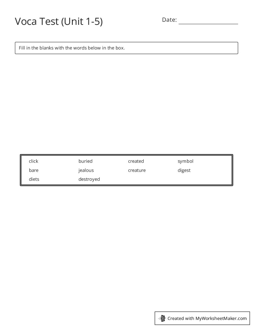 Voca Test (Unit 1-5) - My Worksheet Maker: Create Your Own Worksheets