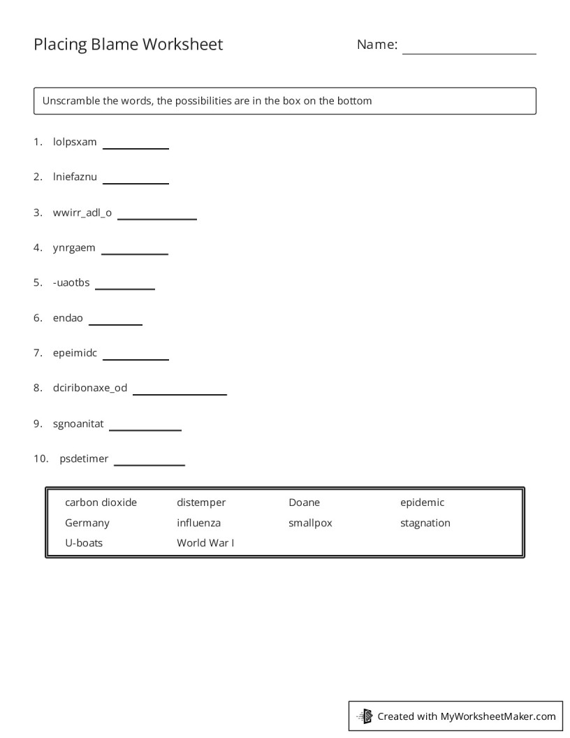 Placing Blame Worksheet - My Worksheet Maker: Create Your Own Worksheets