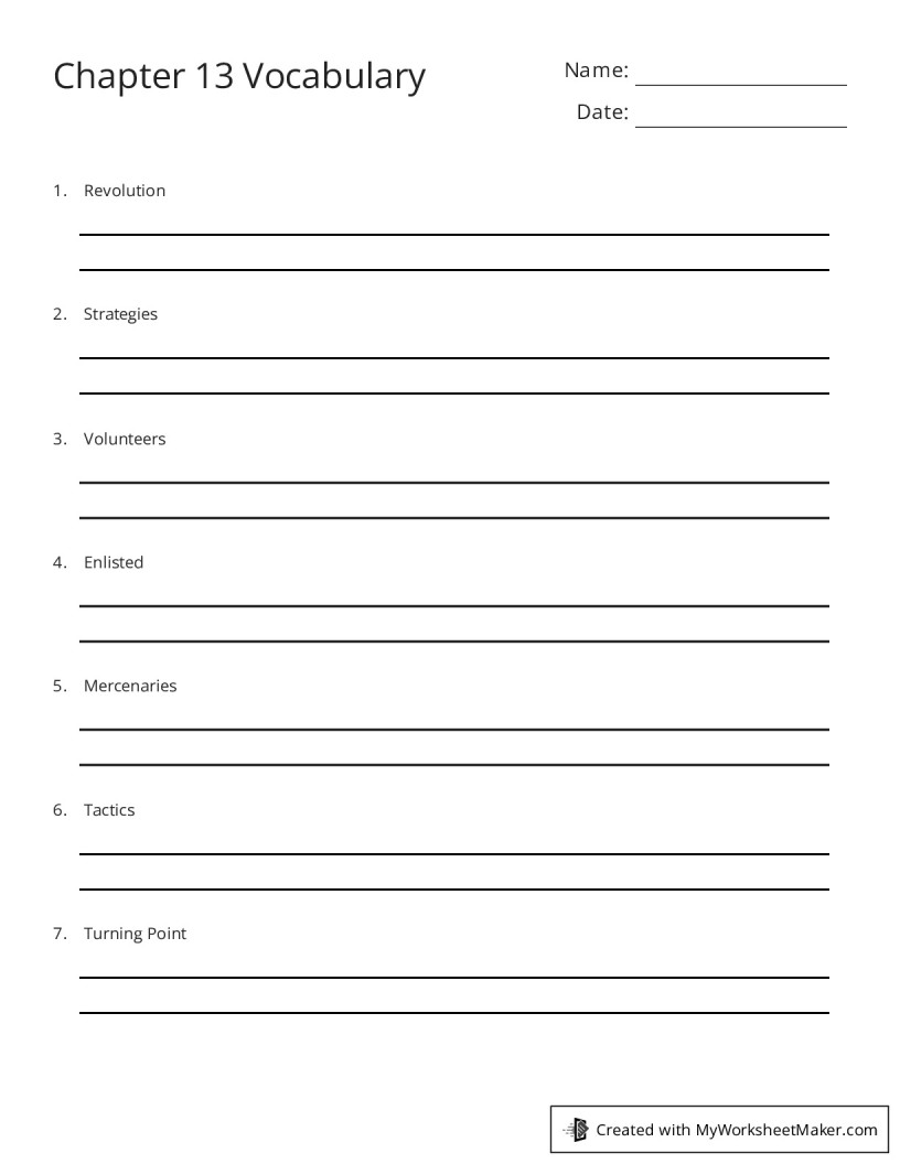 Chapter 13 Vocabulary - My Worksheet Maker: Create Your Own Worksheets