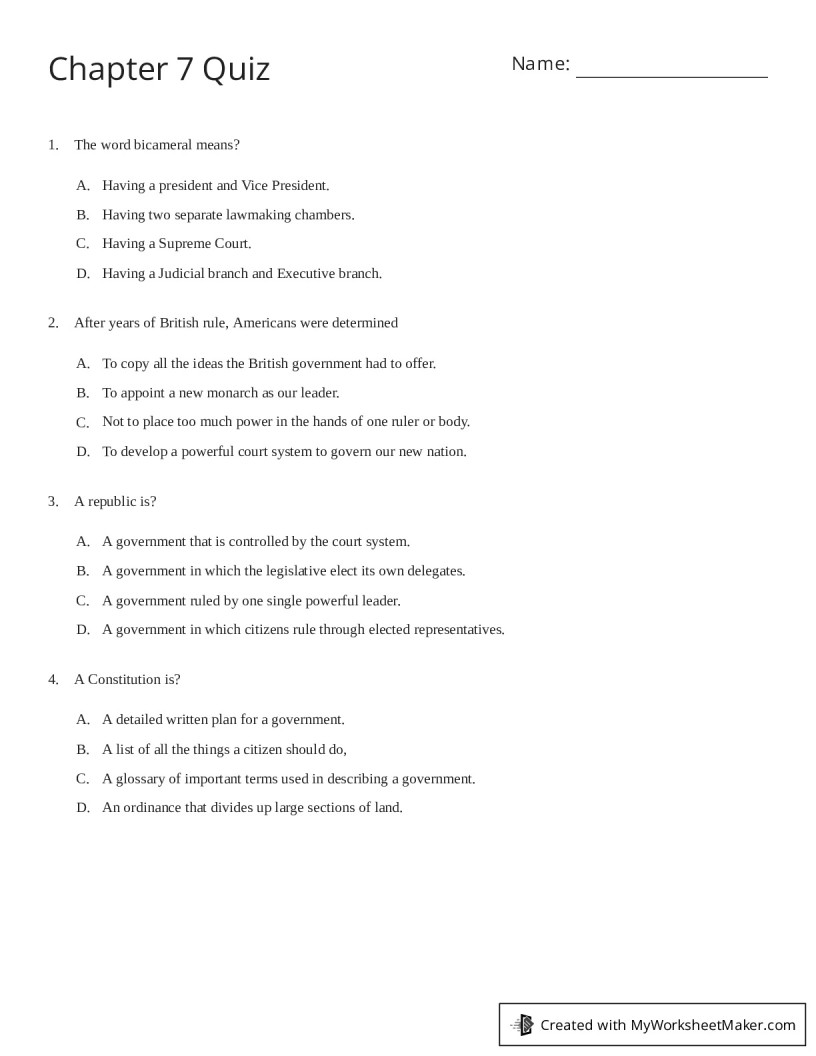 Chapter 7 Quiz - My Worksheet Maker: Create Your Own Worksheets