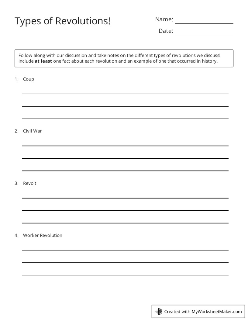 Types of Revolutions! - My Worksheet Maker: Create Your Own Worksheets
