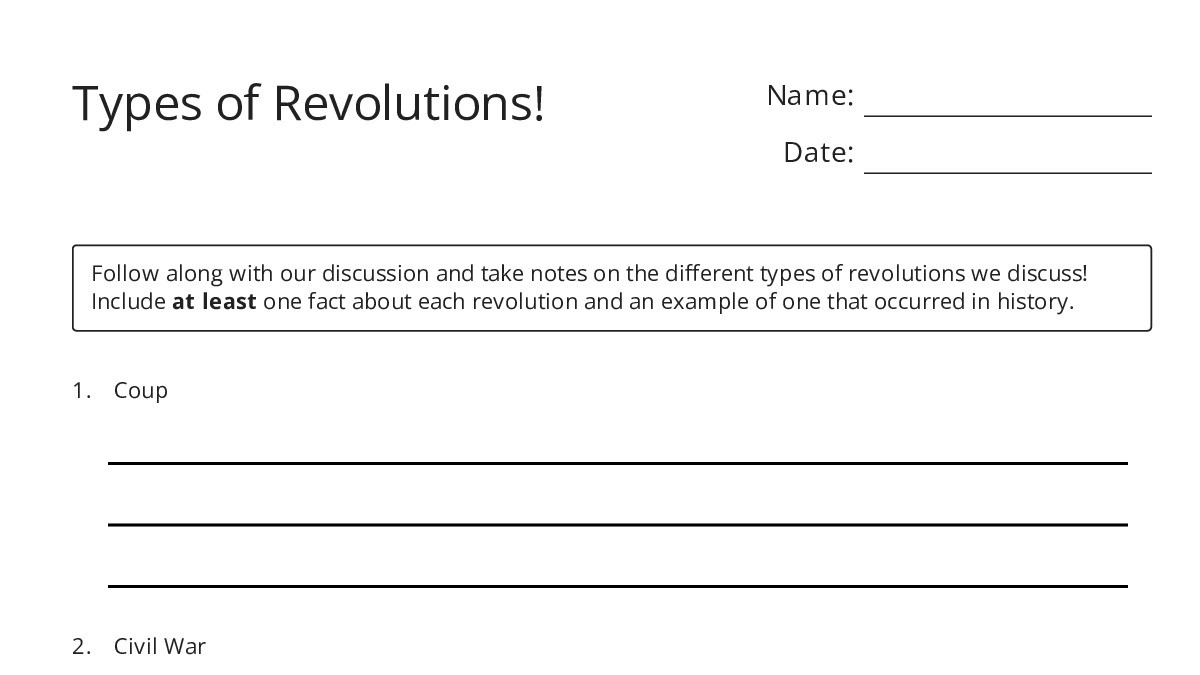 Types of Revolutions! - My Worksheet Maker: Create Your Own Worksheets