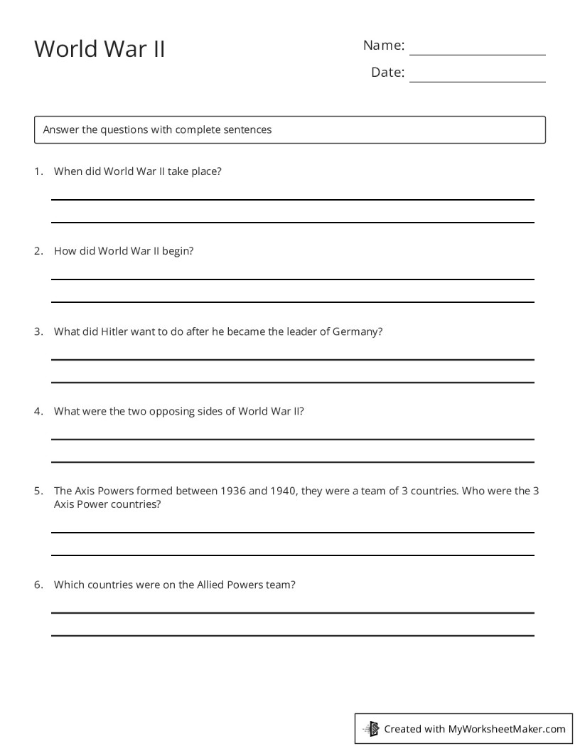 World War II - My Worksheet Maker: Create Your Own Worksheets