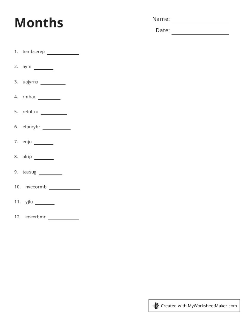 Months﻿ - My Worksheet Maker: Create Your Own Worksheets