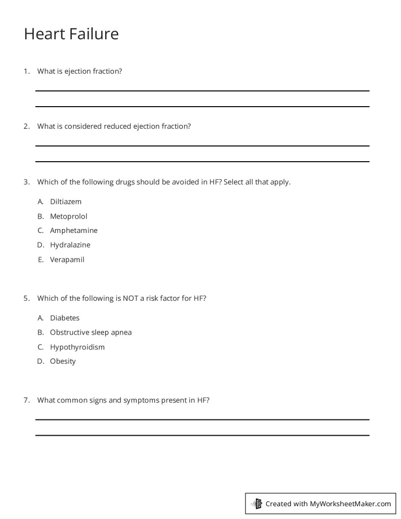 Heart Failure - My Worksheet Maker: Create Your Own Worksheets