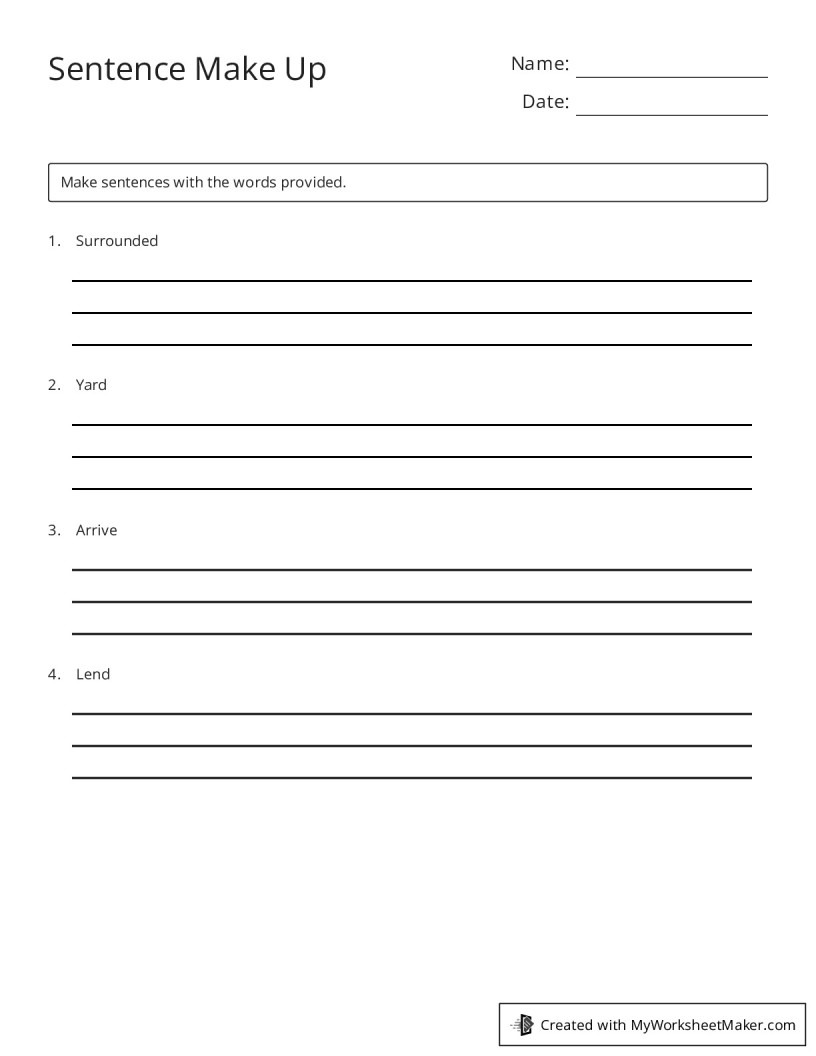 Sentence Make Up - My Worksheet Maker: Create Your Own Worksheets