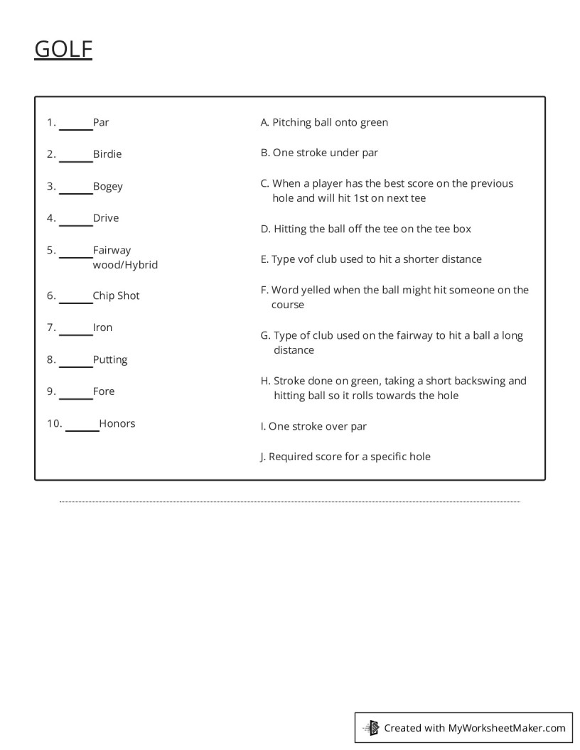 GOLF - My Worksheet Maker: Create Your Own Worksheets