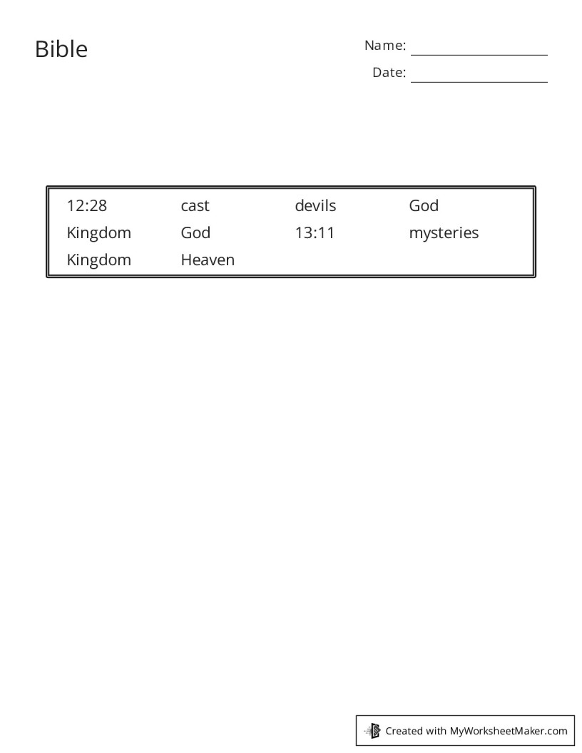 Bible - My Worksheet Maker: Create Your Own Worksheets