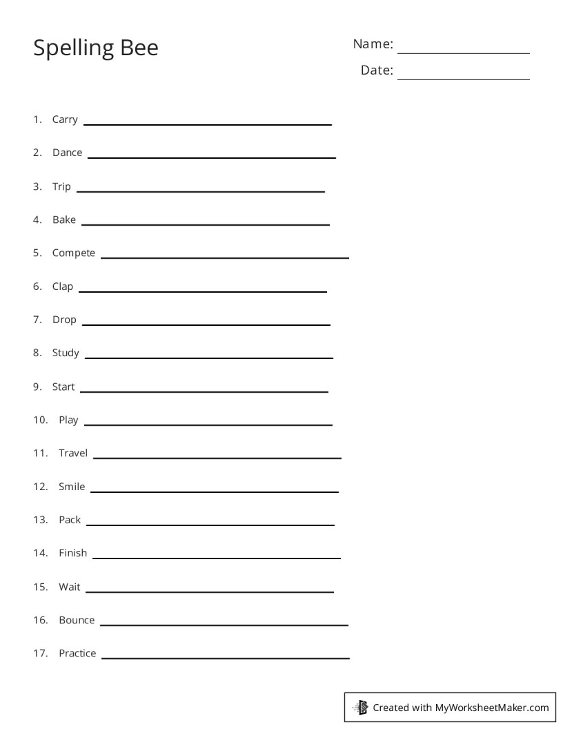 Spelling Bee - My Worksheet Maker: Create Your Own Worksheets