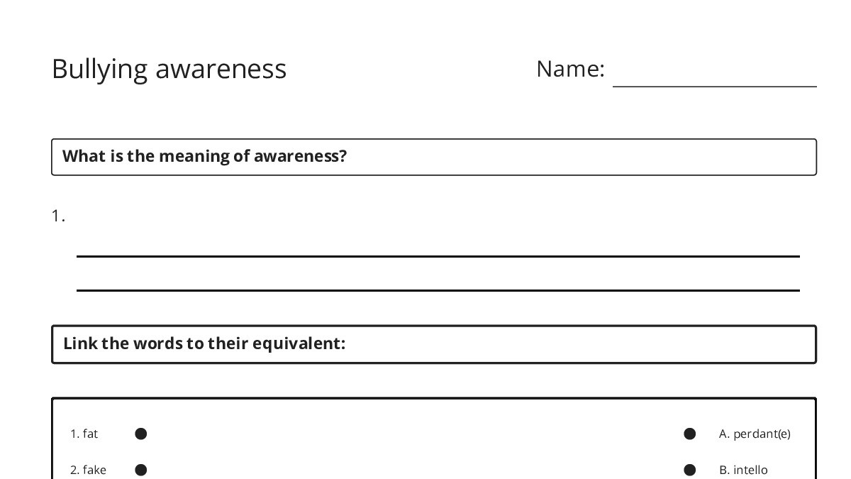 Bullying awareness - My Worksheet Maker: Create Your Own Worksheets