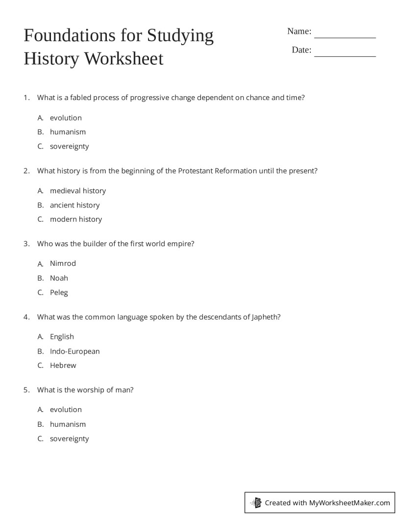 Foundations for Studying History Worksheet - My Worksheet Maker: Create ...