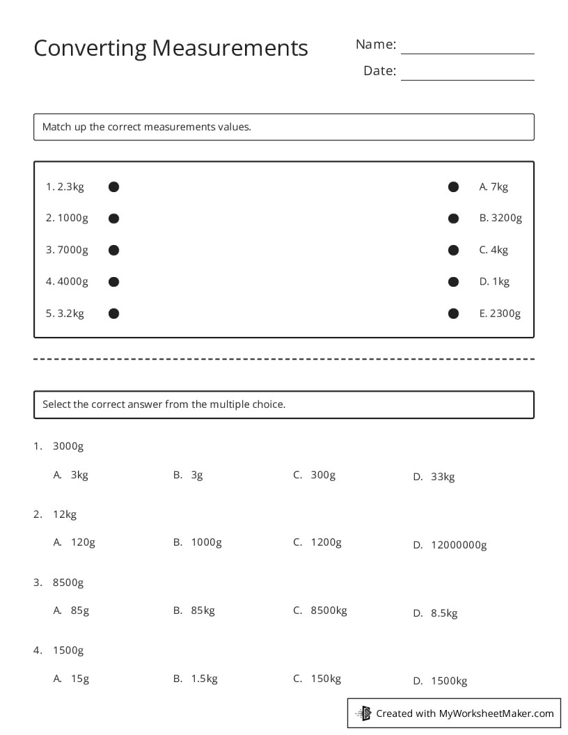 Converting Measurements - My Worksheet Maker: Create Your Own Worksheets