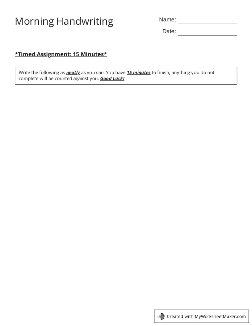 Morning Handwriting - My Worksheet Maker: Create Your Own Worksheets
