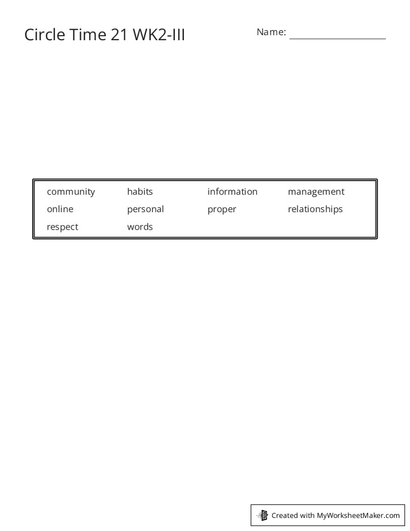 Circle Time 21 WK2-III - My Worksheet Maker: Create Your Own Worksheets