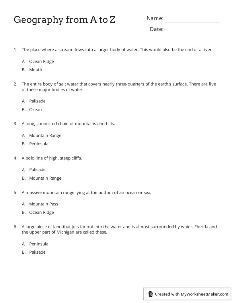 Geography from A to Z - My Worksheet Maker: Create Your Own Worksheets