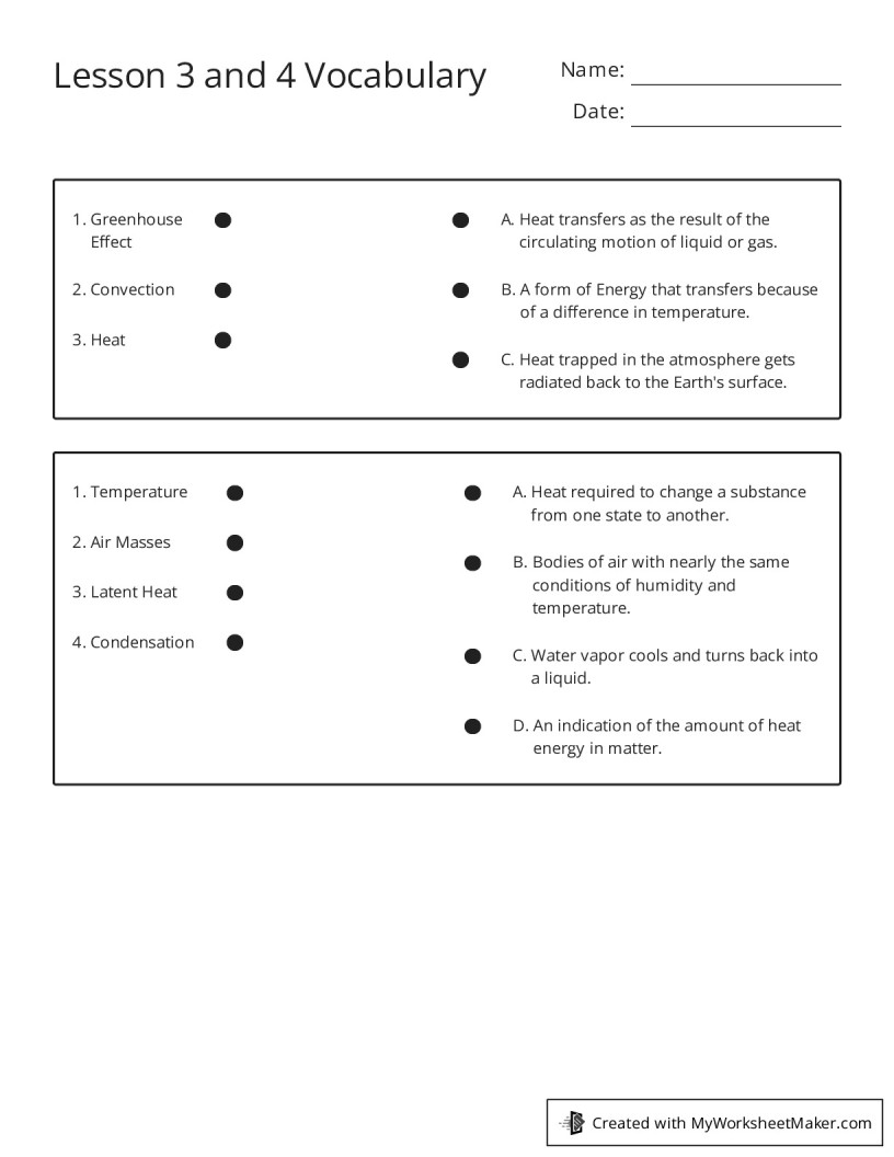 Lesson 3 and 4 Vocabulary - My Worksheet Maker: Create Your Own Worksheets