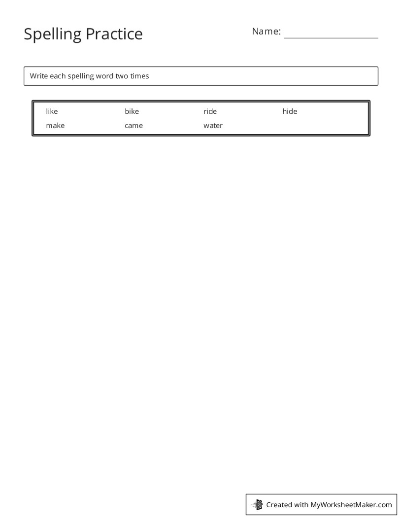 Spelling Practice - My Worksheet Maker: Create Your Own Worksheets