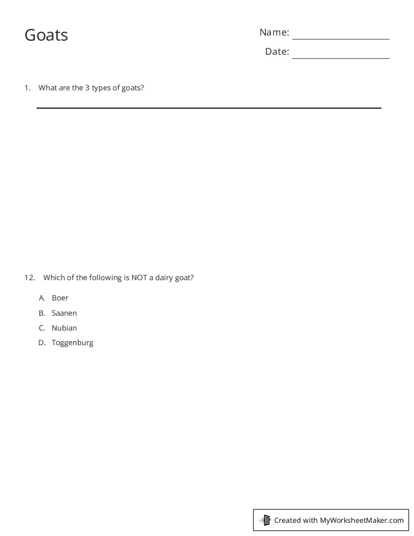 Goats - My Worksheet Maker: Create Your Own Worksheets