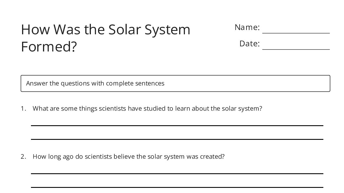 How Was the Solar System Formed? - My Worksheet Maker: Create Your Own ...