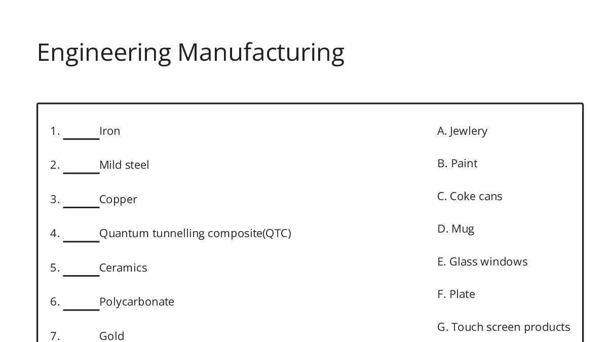 Engineering Manufacturing - My Worksheet Maker: Create Your Own Worksheets