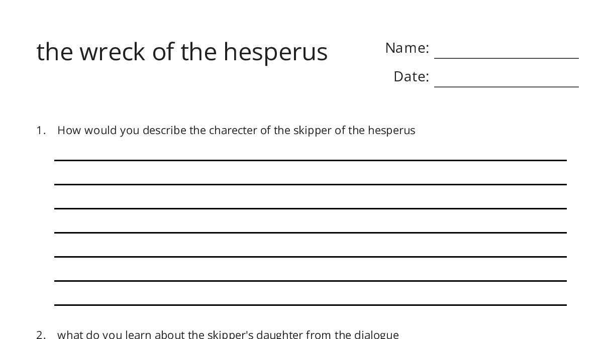 the wreck of the hesperus - My Worksheet Maker: Create Your Own Worksheets