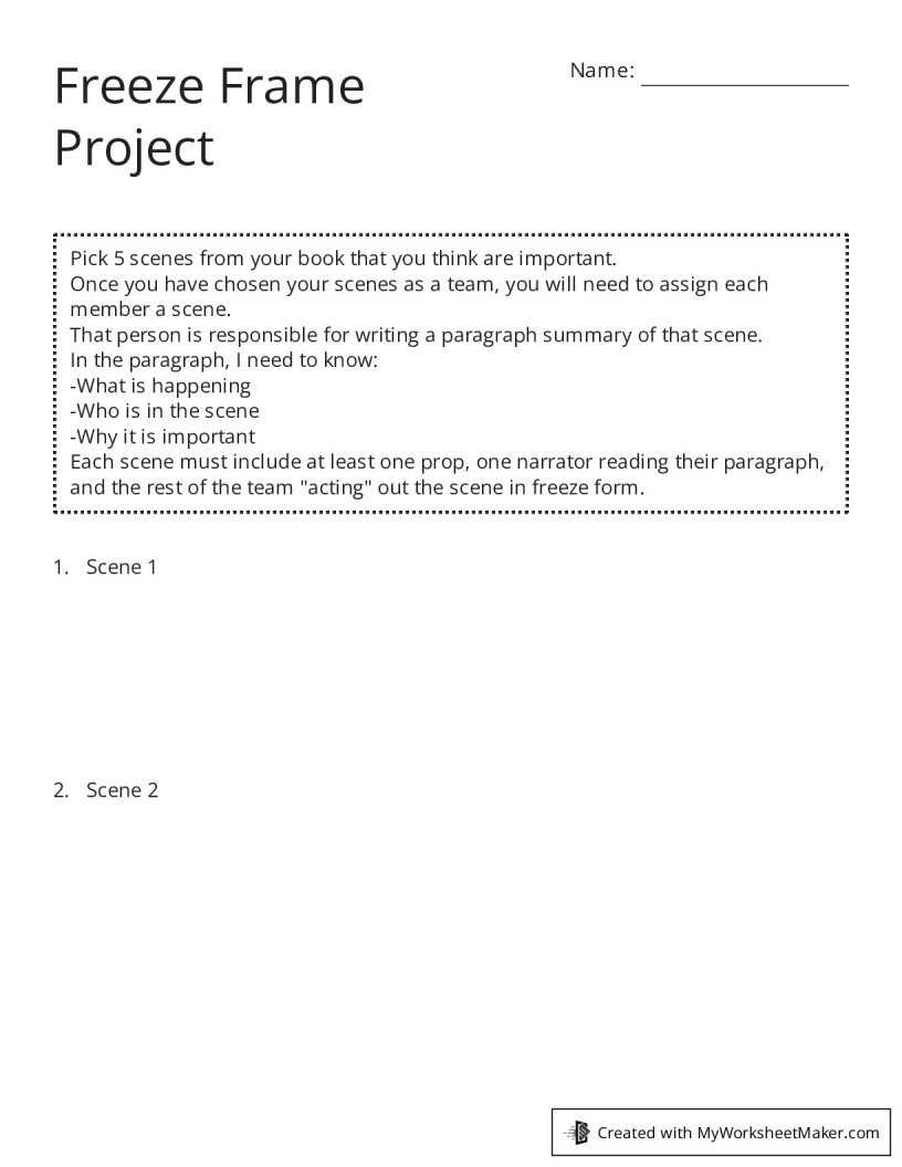 Freeze Frame Project - My Worksheet Maker: Create Your Own Worksheets