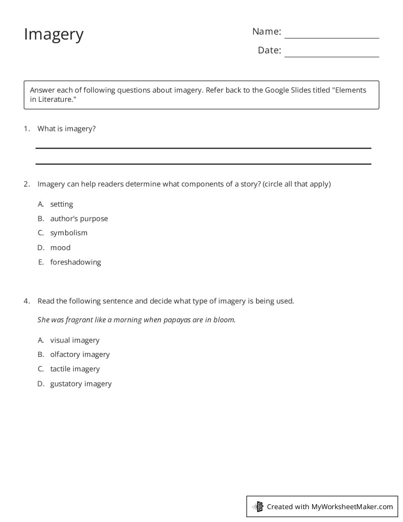 Imagery - My Worksheet Maker: Create Your Own Worksheets