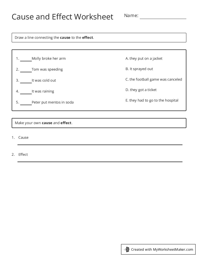 Cause and Effect Worksheet - My Worksheet Maker: Create Your Own Worksheets