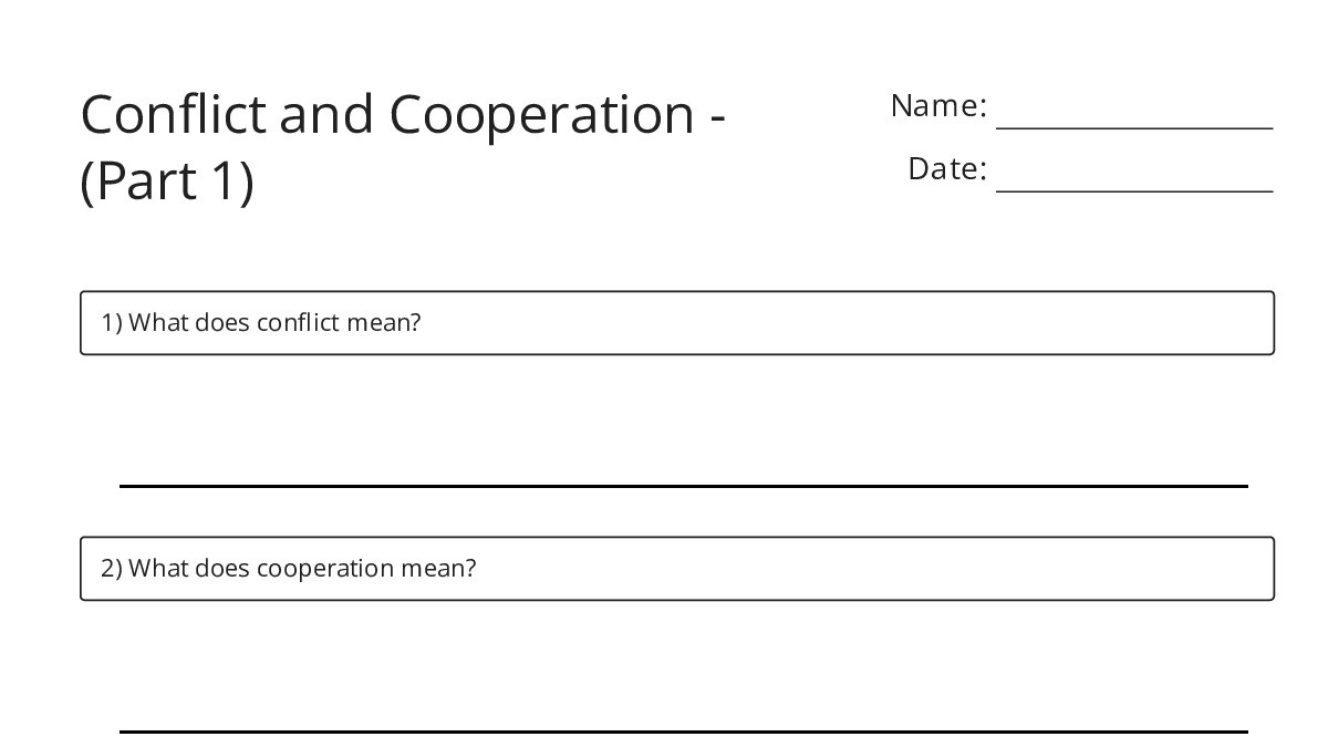 Conflict and Cooperation - (Part 1) - My Worksheet Maker: Create Your ...
