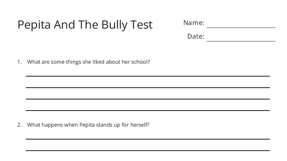 Pepita And The Bully Test - My Worksheet Maker: Create Your Own Worksheets