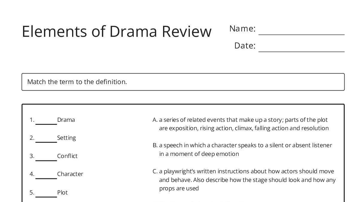 Elements of Drama Review - My Worksheet Maker: Create Your Own Worksheets