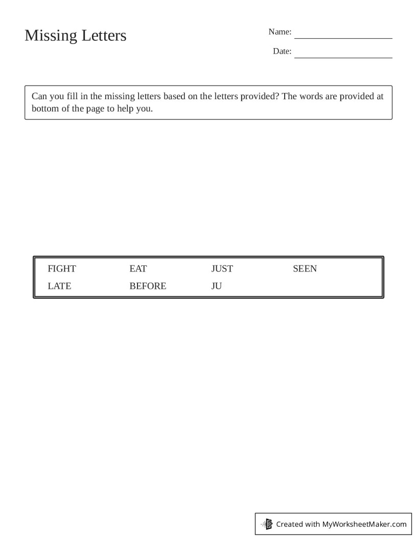 Missing Letters - My Worksheet Maker: Create Your Own Worksheets
