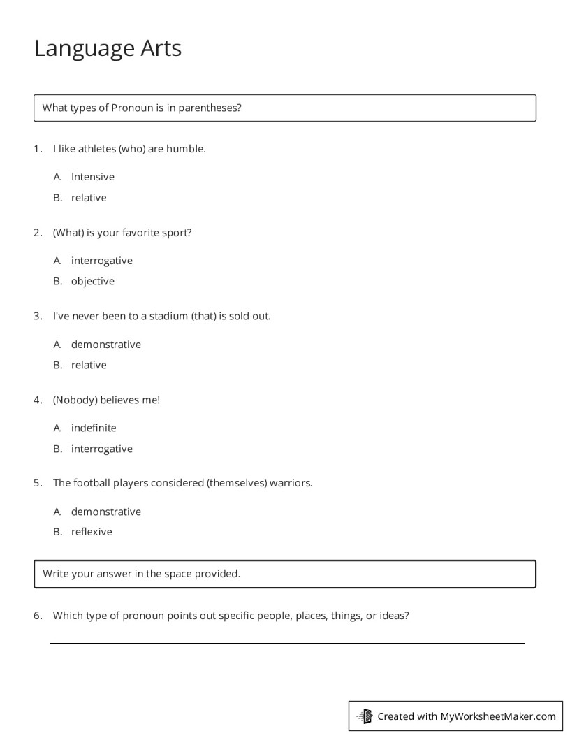 Language Arts - My Worksheet Maker: Create Your Own Worksheets