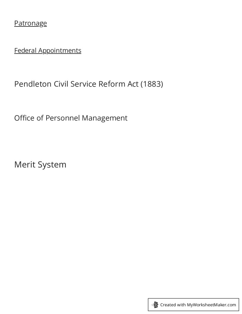Patronage/Spoils System - My Worksheet Maker: Create Your Own Worksheets