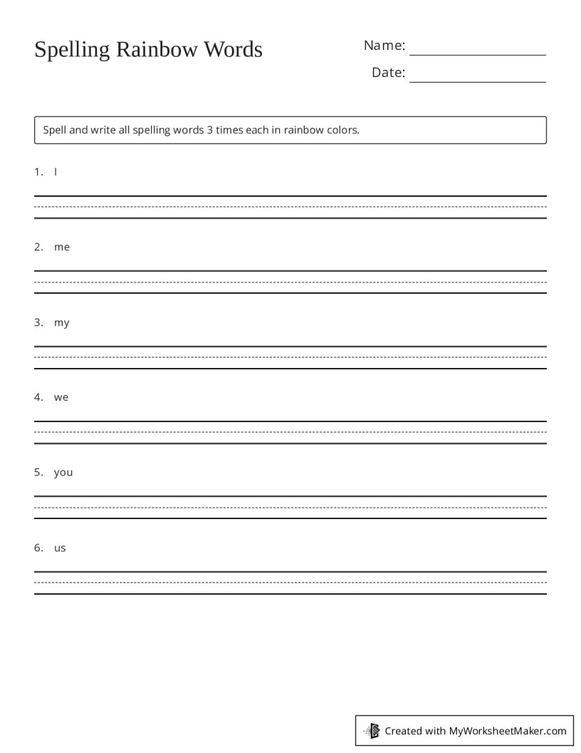 Spelling Rainbow Words - My Worksheet Maker: Create Your Own Worksheets