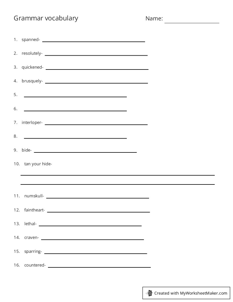 Grammar vocabulary - My Worksheet Maker: Create Your Own Worksheets