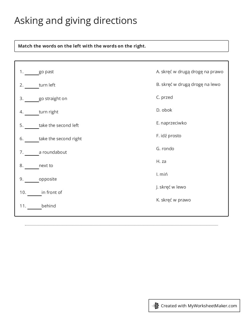 Asking and giving directions - My Worksheet Maker: Create Your Own ...