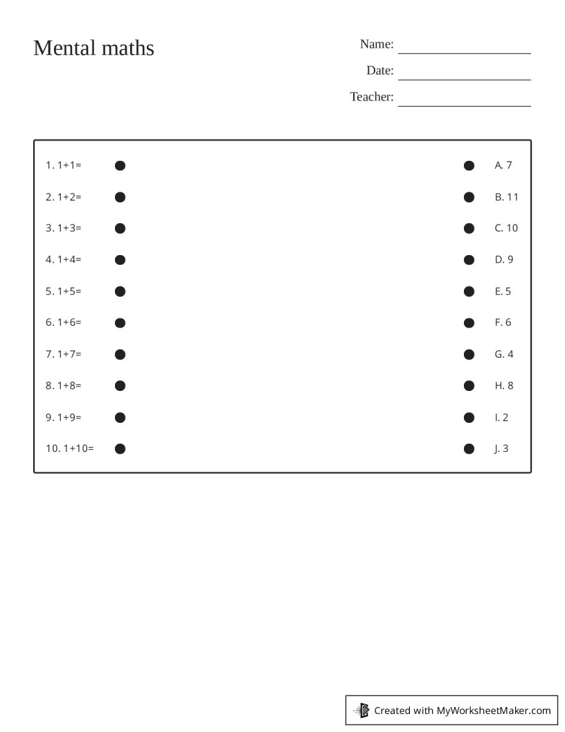 Mental maths - My Worksheet Maker: Create Your Own Worksheets
