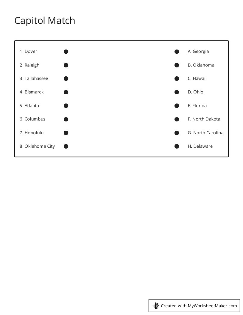 Capitol Match - My Worksheet Maker: Create Your Own Worksheets