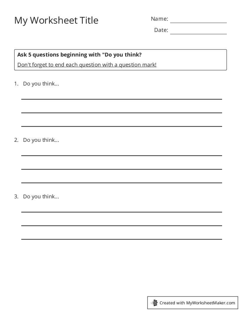 My Worksheet Title - My Worksheet Maker: Create Your Own Worksheets