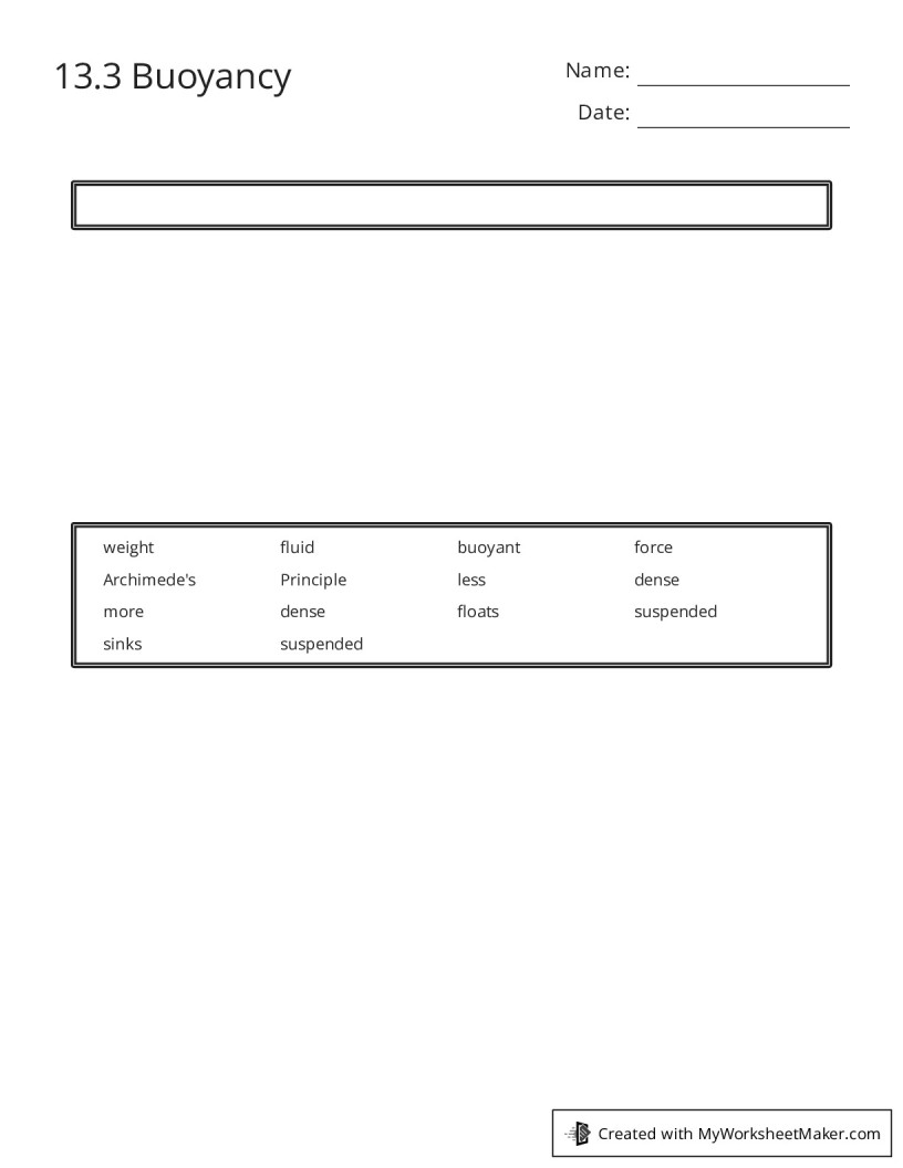 13.3 Buoyancy - My Worksheet Maker: Create Your Own Worksheets