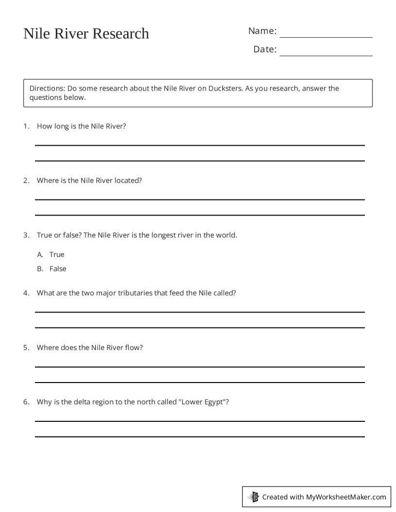 Nile River Worksheets The River Nile KS2 Geography Lessons Created By