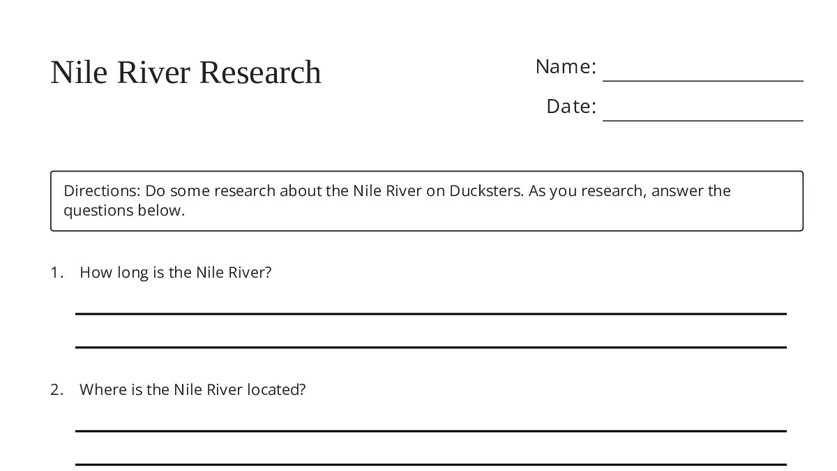 Nile River Research - My Worksheet Maker: Create Your Own Worksheets