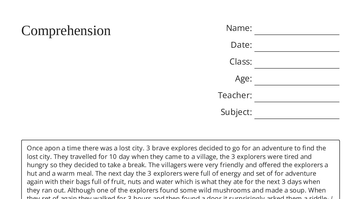 Comprehension - My Worksheet Maker: Create Your Own Worksheets