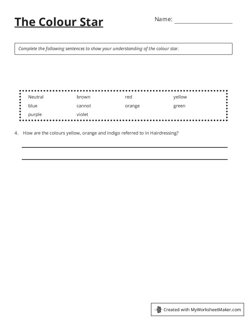 The Colour Star - My Worksheet Maker: Create Your Own Worksheets
