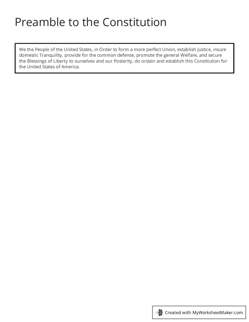 Preamble to the Constitution - My Worksheet Maker: Create Your Own ...