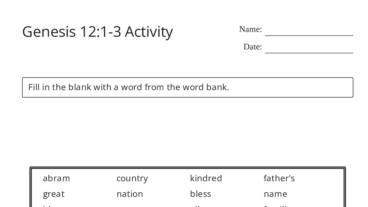 Genesis 12:1-3 Activity - My Worksheet Maker: Create Your Own Worksheets