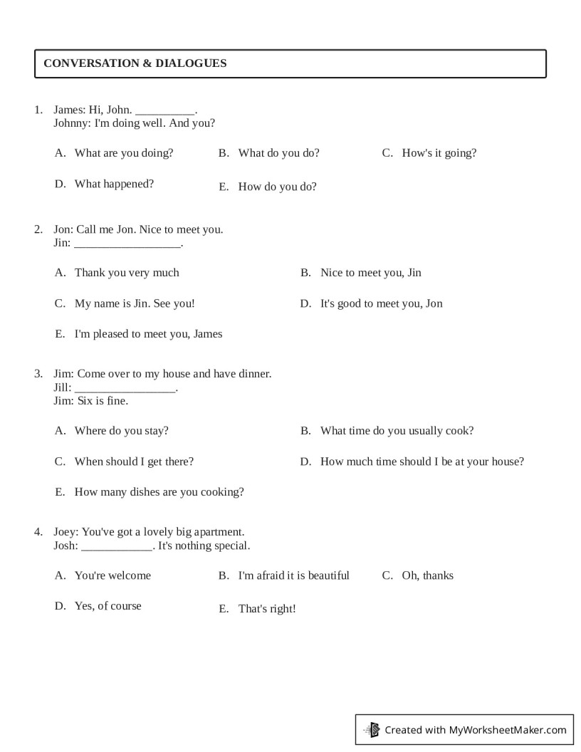 Conversation & Dialogues - My Worksheet Maker: Create Your Own Worksheets