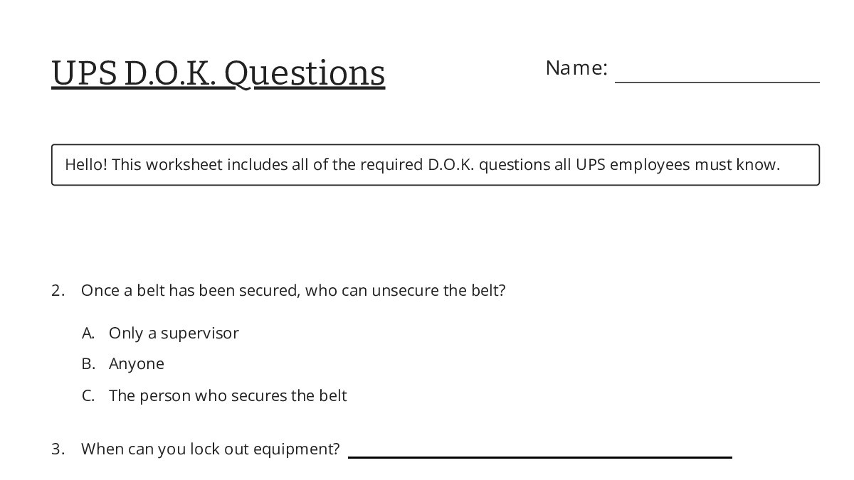 UPS D.O.K. Questions﻿﻿﻿﻿﻿﻿﻿﻿﻿﻿﻿﻿﻿﻿﻿﻿﻿﻿﻿﻿﻿﻿﻿﻿﻿﻿ - My Worksheet Maker ...