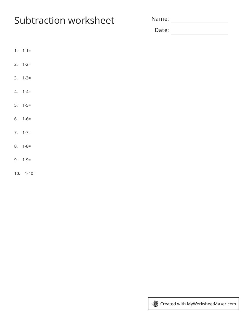 Subtraction worksheet - My Worksheet Maker: Create Your Own Worksheets
